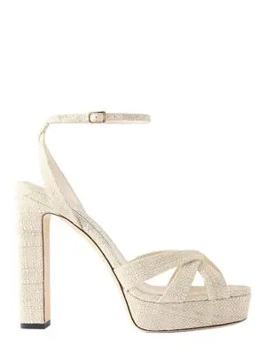 JIMMY CHOO Kove 120 Raffia Platform Sandals - Neutrals