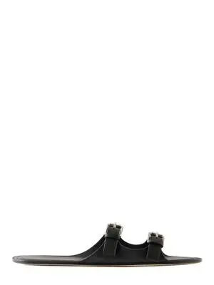 CHRISTEN Buckled Leather Flat Sandals - Black