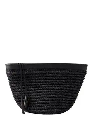 HUNTING SEASON Zip Clutch In Raffia With Leather Trim - Black