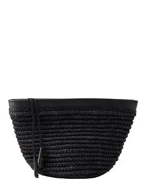 HUNTING SEASON Zip Clutch In Raffia With Leather Trim - Black
