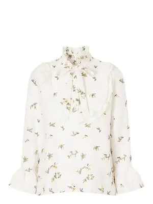 CRISTIANO MARCHELI Cristiano Marcheli Valeria Embroidered Linen Ruffle Blouse