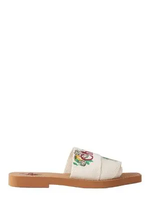 Chloé Chloé Embroidered Raffia And Leather Slides Cream