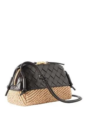 Bottega Veneta Bottega Veneta Concert Intrecciato Leather And Raffia Pouch Neutral