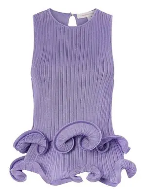 Carolina Herrera Tiered Ruffled Ribbed-knit Blouse - Purple