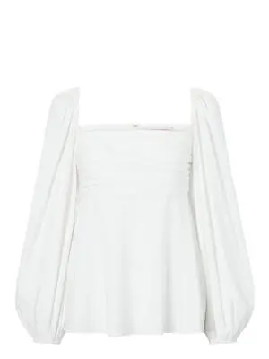 Carolina Herrera Cotton-blend Poplin Blouse With Voluminous Sleeves - White