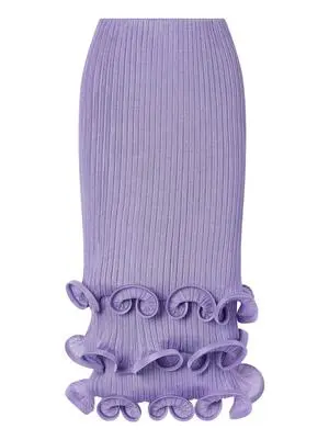Carolina Herrera Tiered Ruffled Ribbed-knit Midi Skirt - Purple