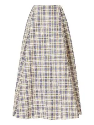 Bernadette Checked Seersucker Maxi Skirt - Neutrals