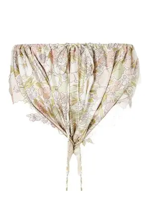 Calvin Klein Ruched Floral-print Silk Mini Shorts - Neutrals