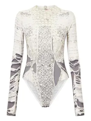 DILARA FINDIKOGLU Dilara Findikoglu 'Past Edges' Lace-Trimmed Stretch-Jersey Bodysuit