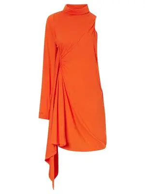 Balenciaga One-sleeve Draped Cotton-jersey Mini Dress - Orange