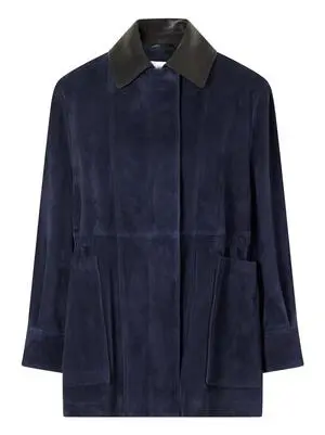 Nour Hammour Grange Gathered Suede Jacket With Leather Collar - Blue