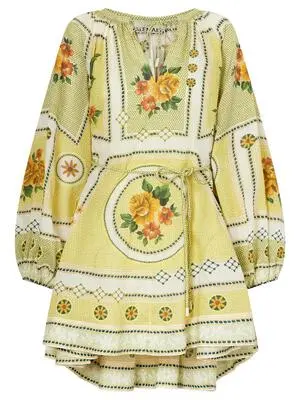 ALEMAIS Dixie Floral Ramie Mini Dress - Green