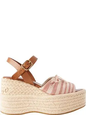 Chloé Chloé Leather-Trimmed Striped Canvas Platform Sandals Bright Pink