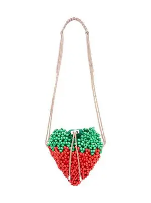 ALEMAIS Strawberry Beaded Shoulder Bag - Red