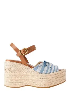 Chloé Striped Canvas Platform Sandals With Leather Trim - Blue