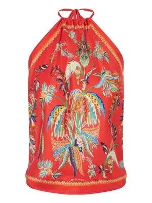 Etro Printed Silk-satin Halterneck Top - Red