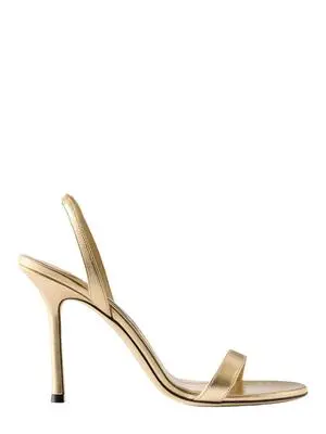JIMMY CHOO Jenn 100 Metallic Leather Slingback Sandals - Gold