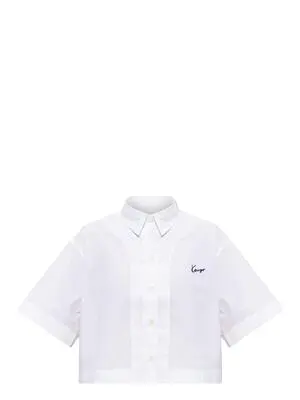 Kenzo Cropped Short Sleeve Shirt With Embroidered Logo - White