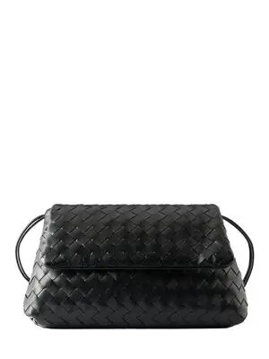 Bottega Veneta Giorno Intrecciato Leather Shoulder Bag - Black