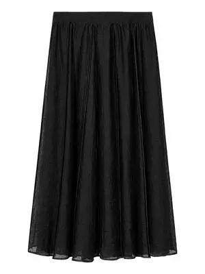NOCTURNE Braid-trim Pleated Midi Skirt - Black