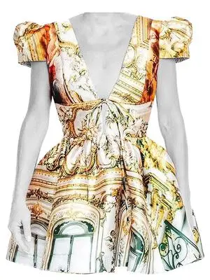 MAXJENNY Sculptural Puff Sleeve Mini Dress - White/gold