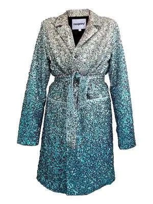 MAXJENNY Sequin Belted Coat - Blue