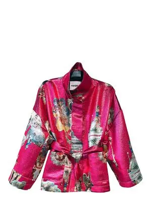 MAXJENNY Printed Metallic Jacquard Boxy Jacket - Pink