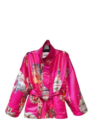 MAXJENNY Printed Metallic Jacquard Boxy Jacket - Pink