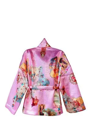 MAXJENNY Maxjenny! Square Boxy Jacket In Sicily Powder Print With Metallic Finish Pink