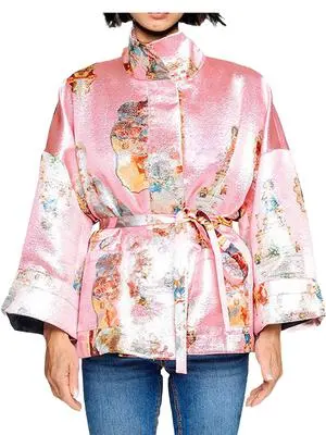 MAXJENNY Square Boxy Jacket In Sicily Powder Print With Metallic Finish - Pink