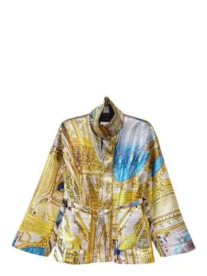 MAXJENNY Square Boxy Jacket En Roof" Printed Metallic Polyester Jacket - Gold