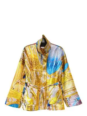 MAXJENNY Square Boxy Jacket En Roof" Printed Metallic Polyester Jacket - Gold