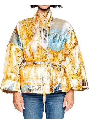 MAXJENNY Maxjenny "Square Boxy Jacket En Roof" Printed Metallic Polyester Jacket