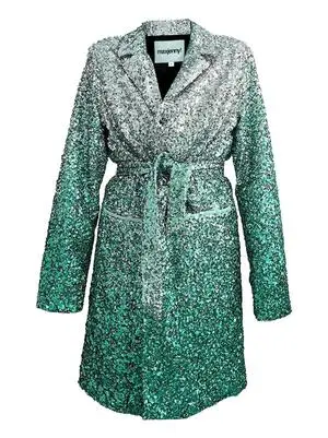 MAXJENNY Sequined Belted Coat - Green