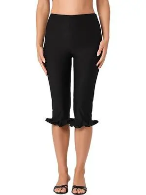 Astr The Label Amalie Slim Capri Pants With Ruffle Hem - Black