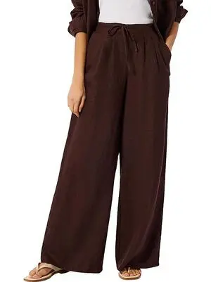 Whistles Wide Leg Linen Trousers - Brown