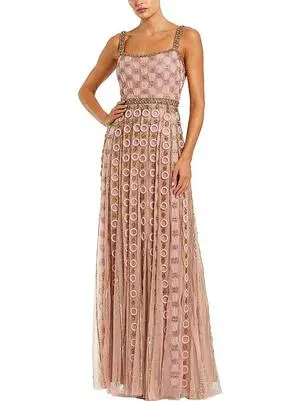 Mac Duggal Embellished Mesh A-line Gown - Rose