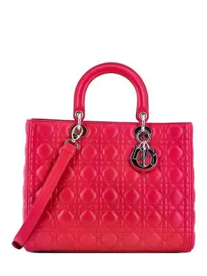 Dior Lady Bag Cannage Quilt Lambskin Large Tote Bag - Pink