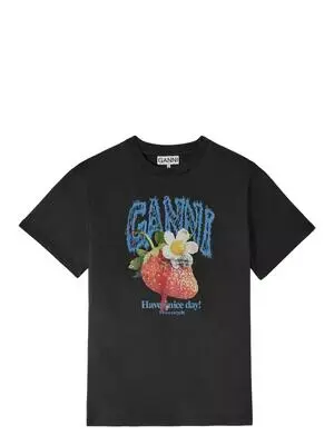 GANNI Strawberry Print T-shirt - Black