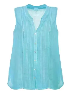 120% Lino Sleeveless Pintuck Shirt - Blue