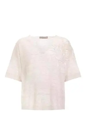 D.exterior Floral Lace Appliqué T-shirt - Neutrals