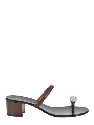 GIUSEPPE ZANOTTI Leather Thong Sandal With Rhinestone Ring Accessory - Brown