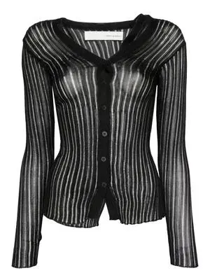 Isabel Benenato Sheer Ribbed Cardigan - Black
