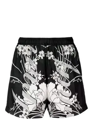 Amiri Floral-print Silk Track Shorts - Black
