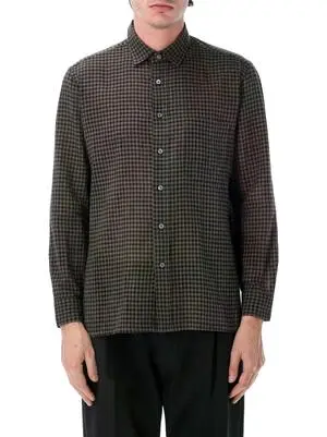 SALVATORE PICCOLO Tahiti Check-pattern Chest-pocket Shirt - Black