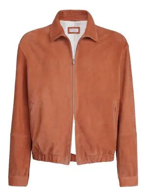 Brunello Cucinelli Suede Leather Zip-up Jacket - Orange