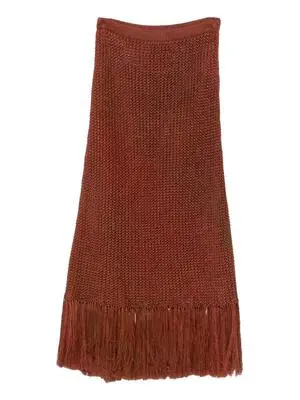 Plan C Open-knit Maxi Skirt With Fringe Trim - Brown