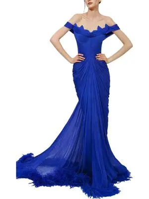 IRIS SERBAN Eleria Ruched Maxi Gown - Blue