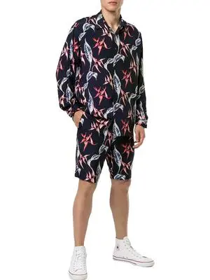 PORTS V Botanical Print Button-up Shirt - Blue