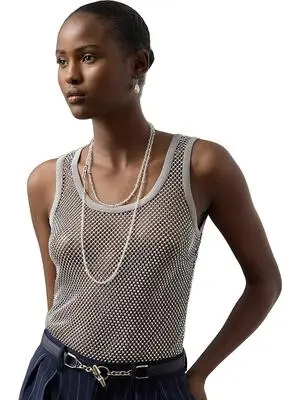 Ralph Lauren Melony Embellished Mesh Tank Top - Silver